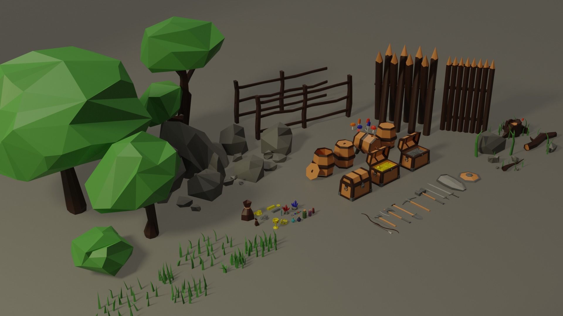 90 Low Poly Models Pack Game Ready free VR / AR / low-poly 3D model ...