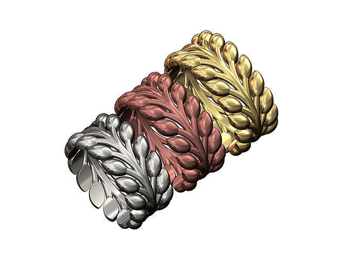 Rounded double row leaf motif band us size 6 7 8 3D model 3D printable ...