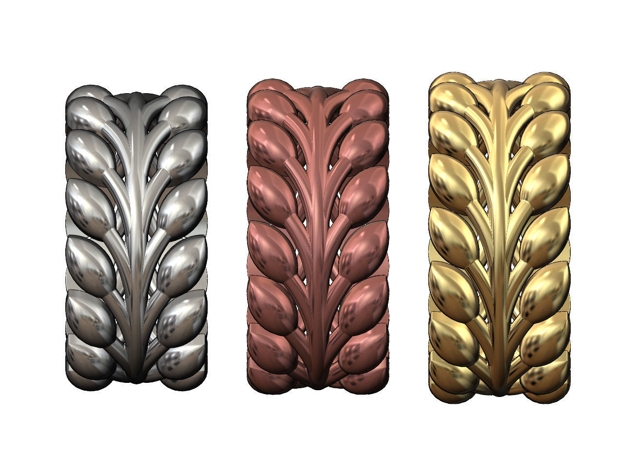 Rounded double row leaf motif band us size 6 7 8 3D model 3D printable ...