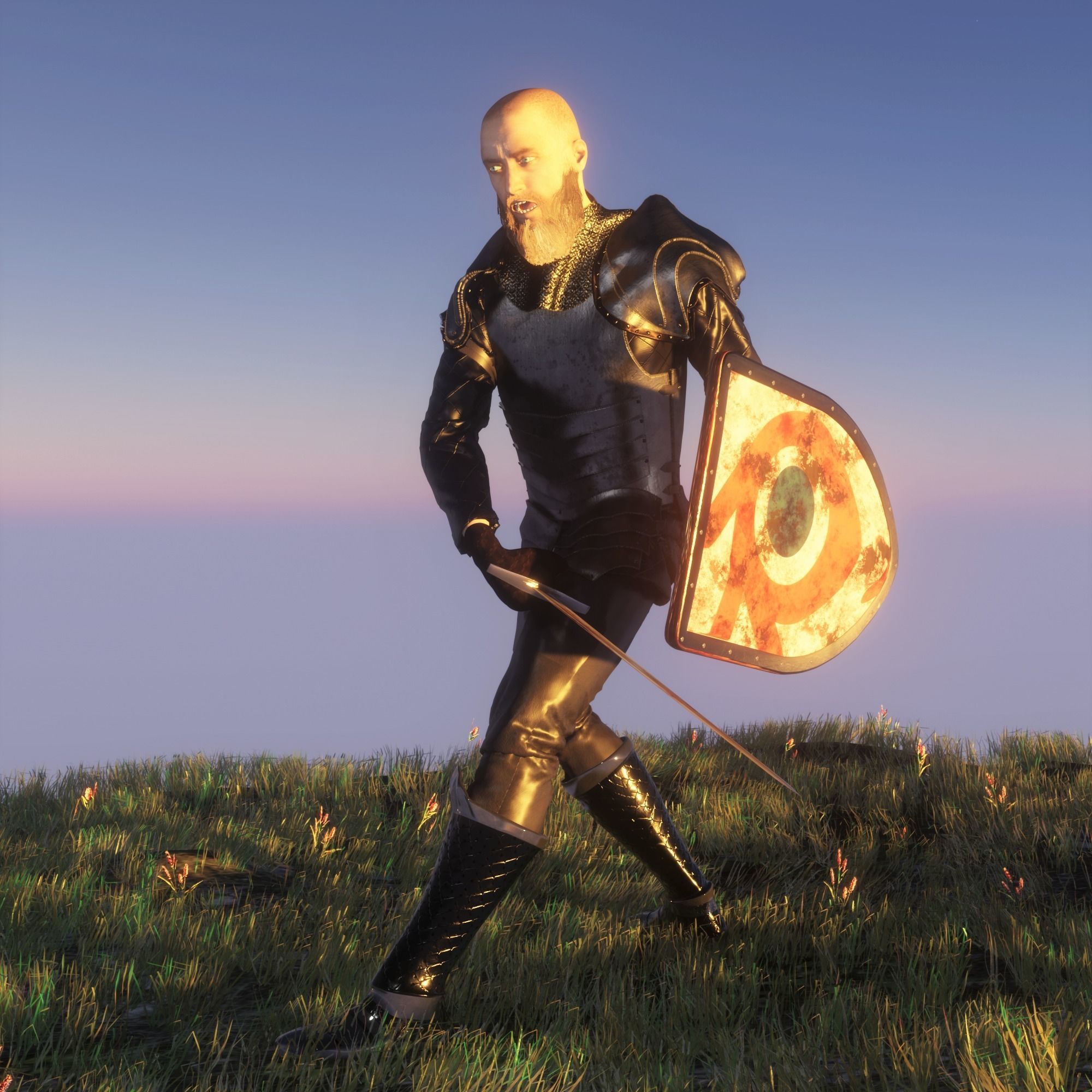 Full rigged Knight and Marvelous designer functional armor 3D model ...