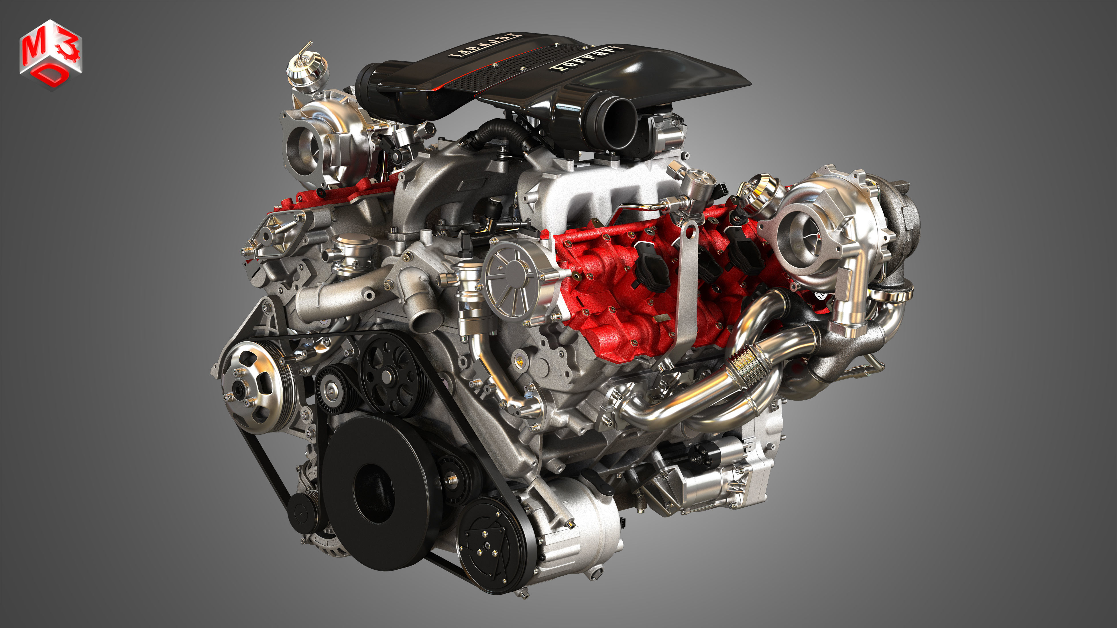 488 Pista Engine - V8 Twin Turbo Engine 3D model | CGTrader