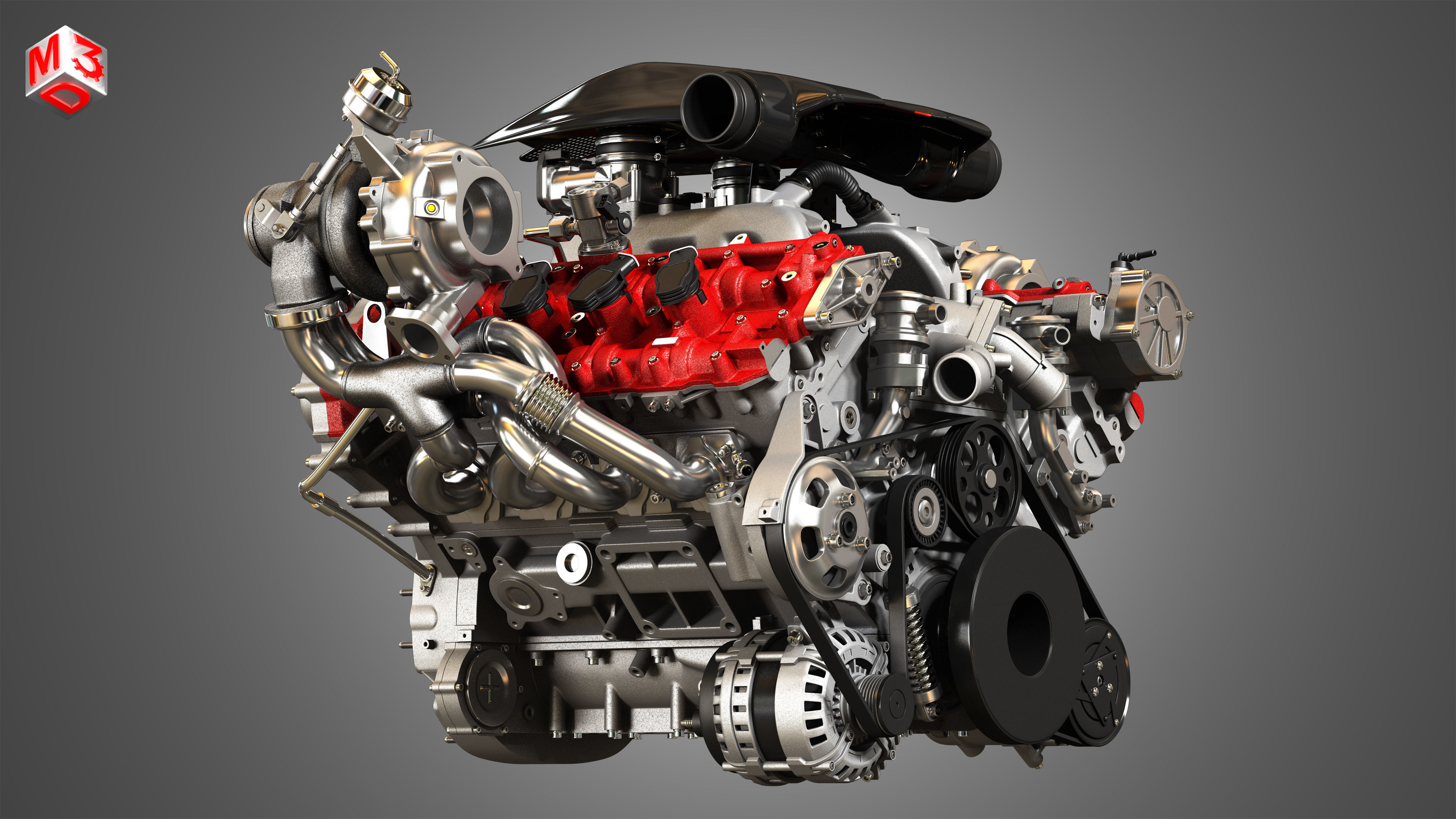 488 Pista Engine - V8 Twin Turbo Engine 3D model | CGTrader