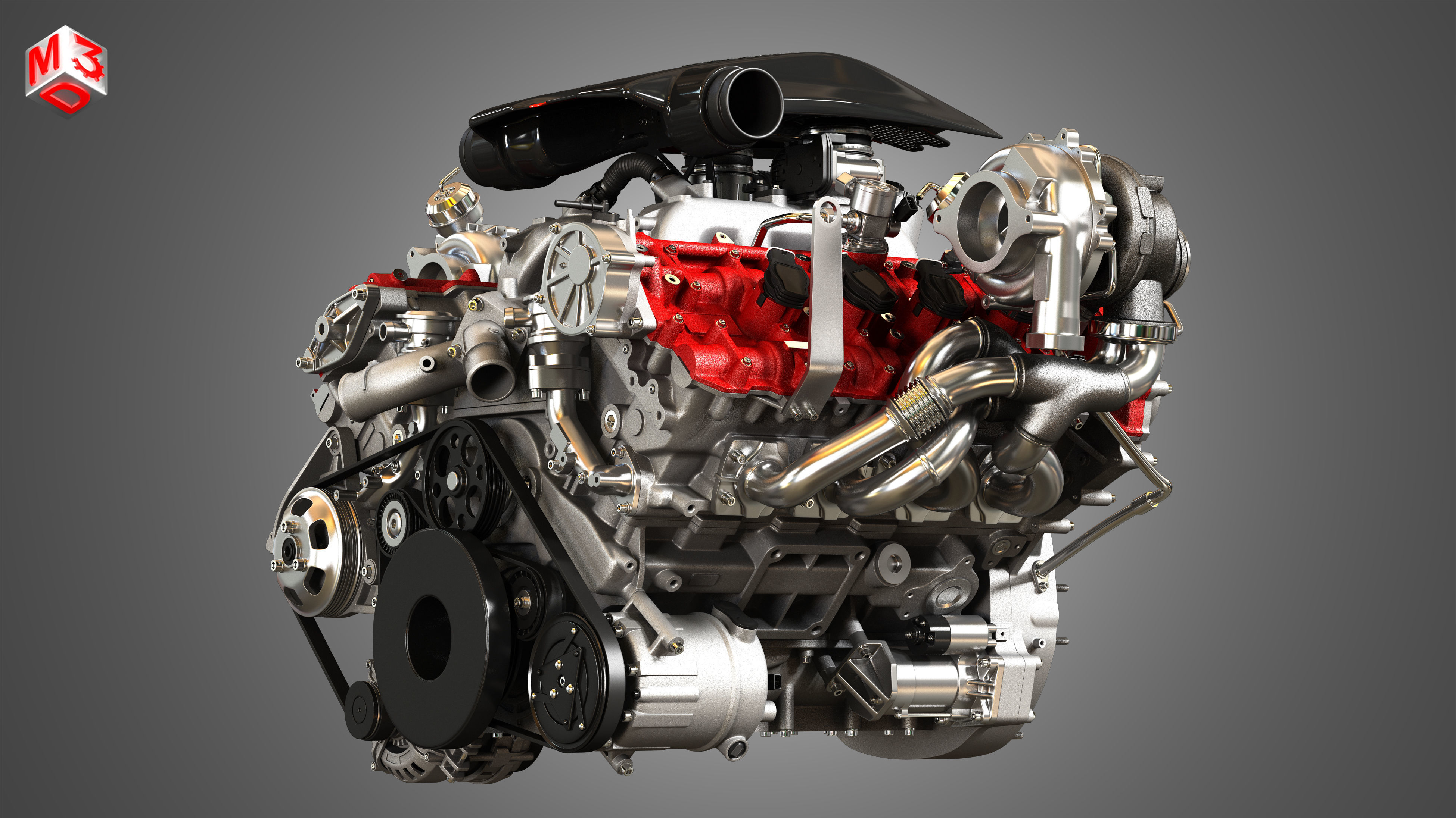 488 Pista Engine - V8 Twin Turbo Engine 3D model | CGTrader