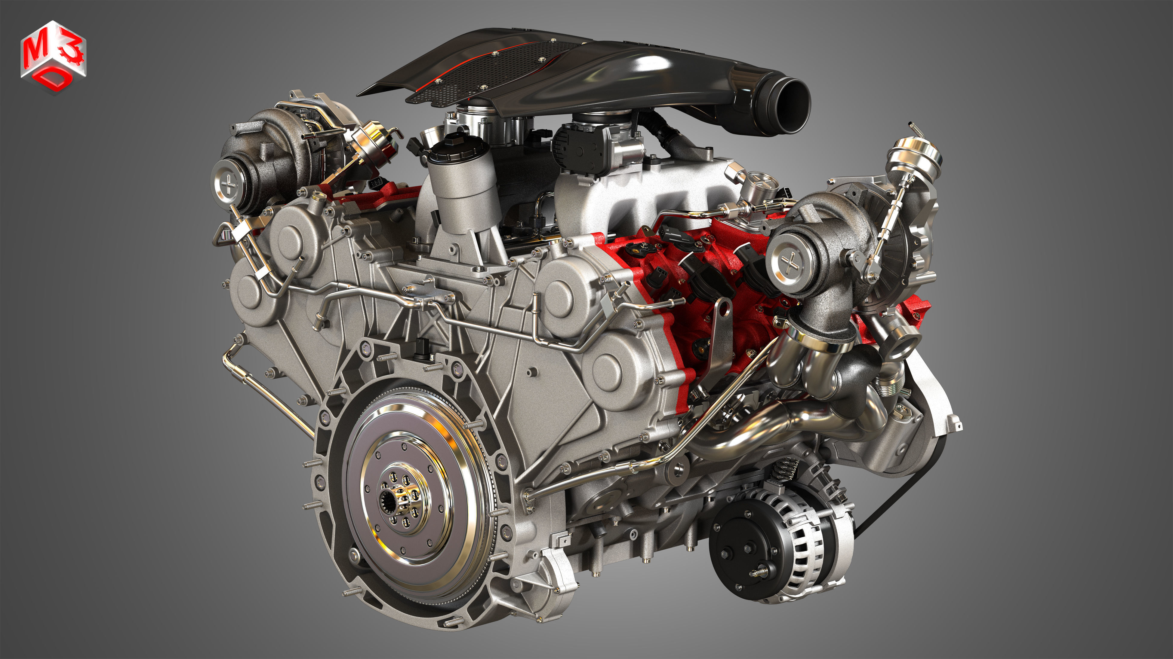 488 Pista Engine - V8 Twin Turbo Engine 3D model | CGTrader