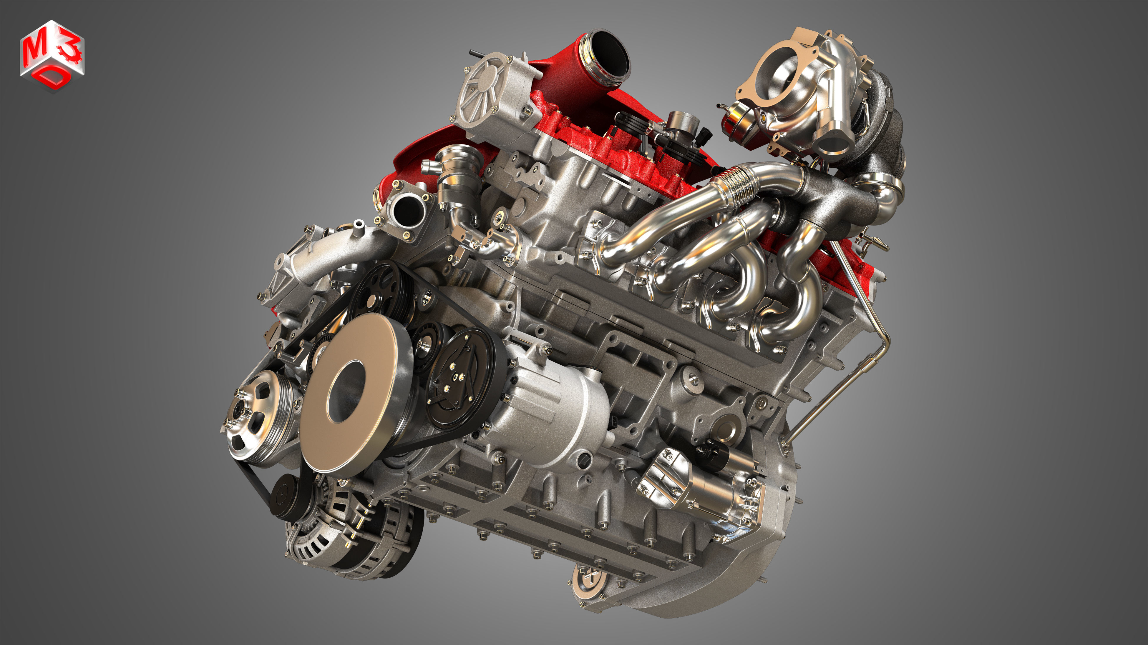F8 Tributo Engine - V8 Twin Turbo Engine 3D model | CGTrader