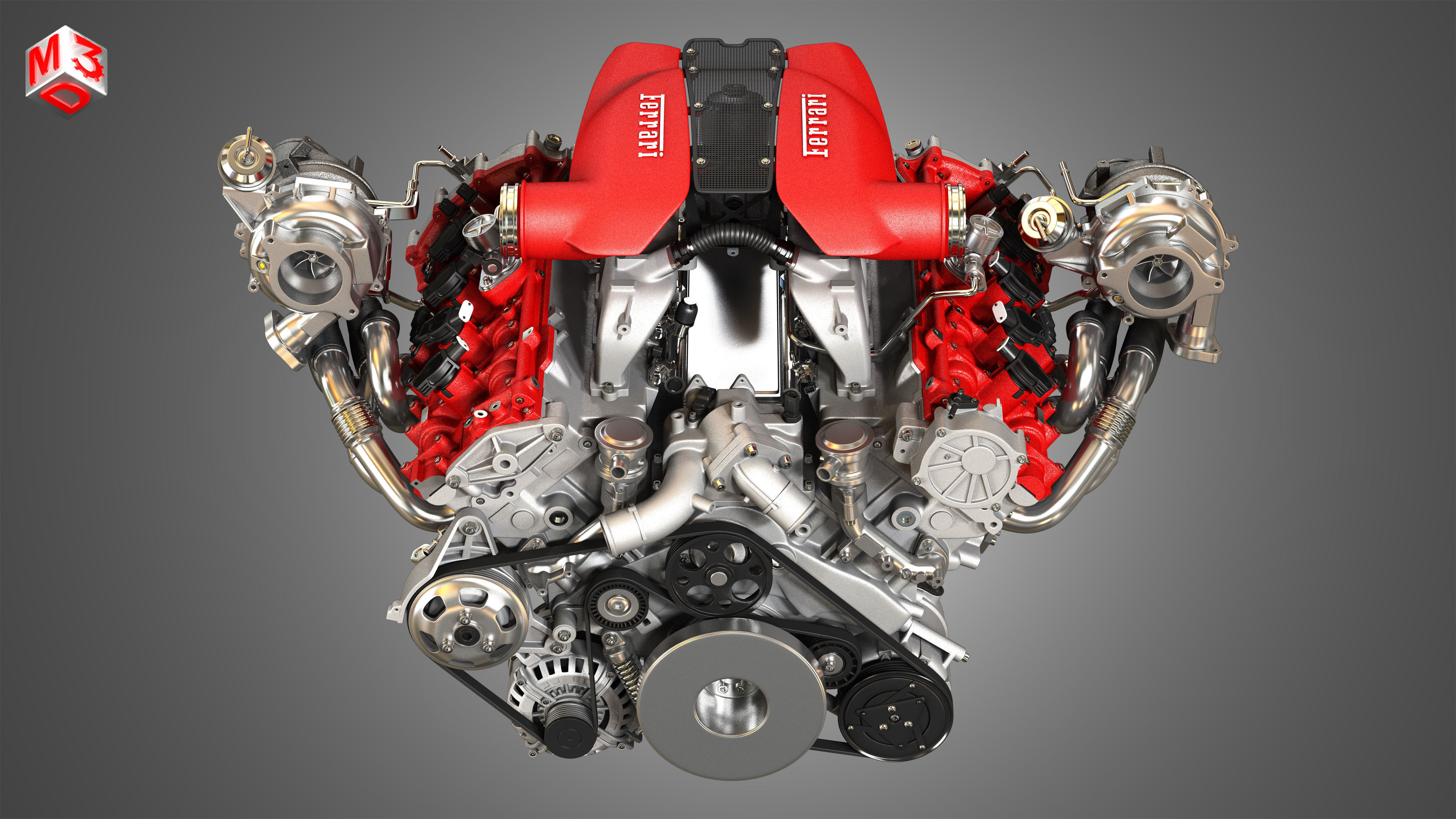 F8 Tributo Engine - V8 Twin Turbo Engine 3D model | CGTrader
