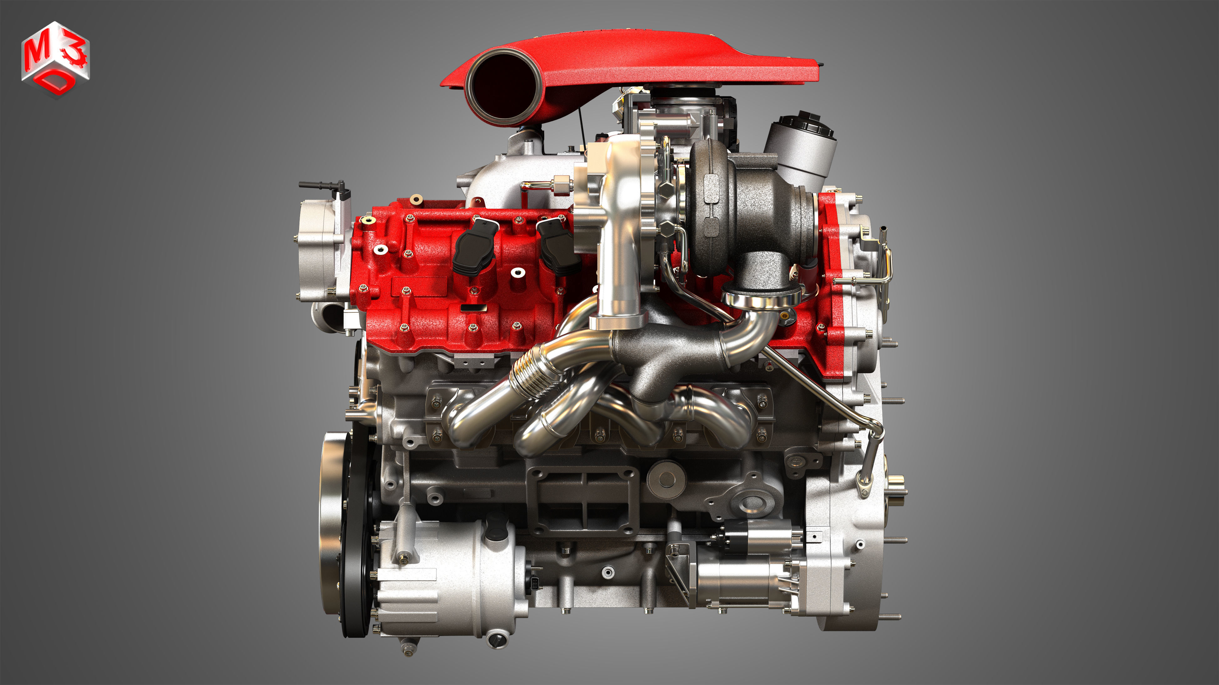 F8 Tributo Engine - V8 Twin Turbo Engine 3D model | CGTrader