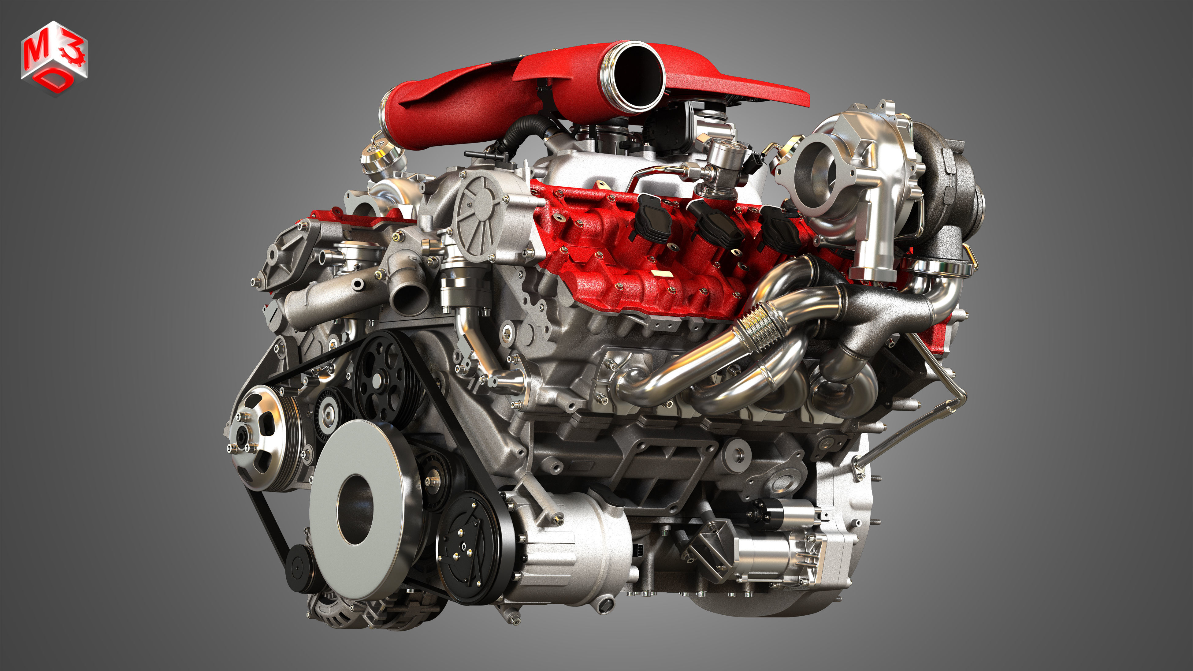 F8 Tributo Engine - V8 Twin Turbo Engine 3D model | CGTrader