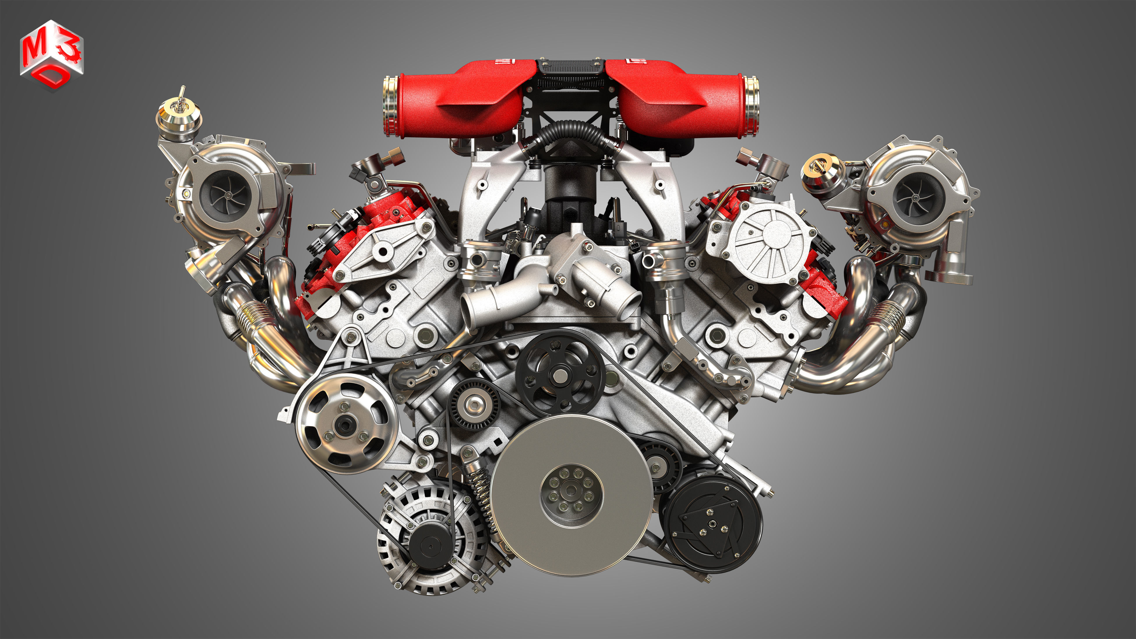 F8 Tributo Engine - V8 Twin Turbo Engine 3D model | CGTrader