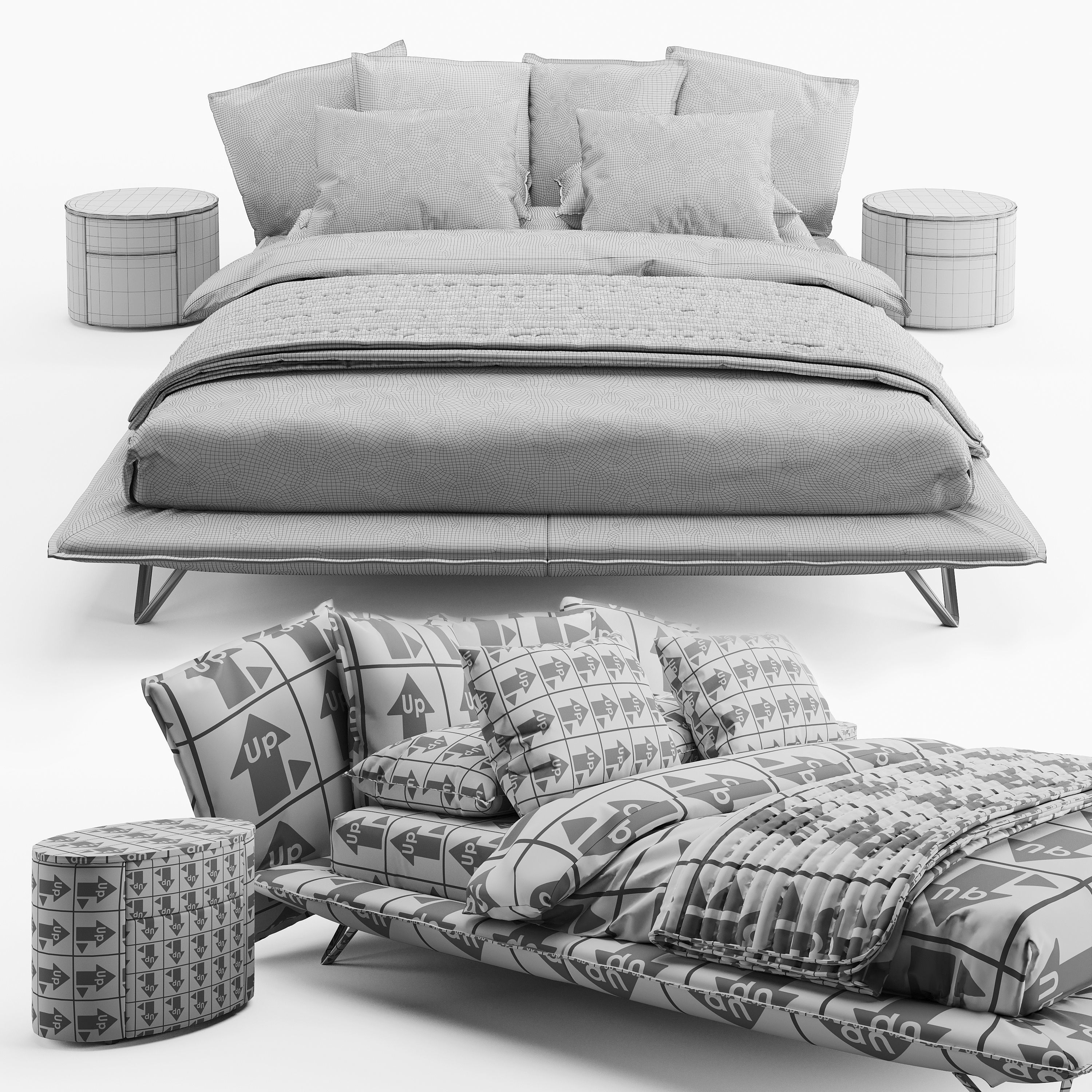 Cierre Imbottiti Don Bed and Moon Bedside Table 3D model | CGTrader