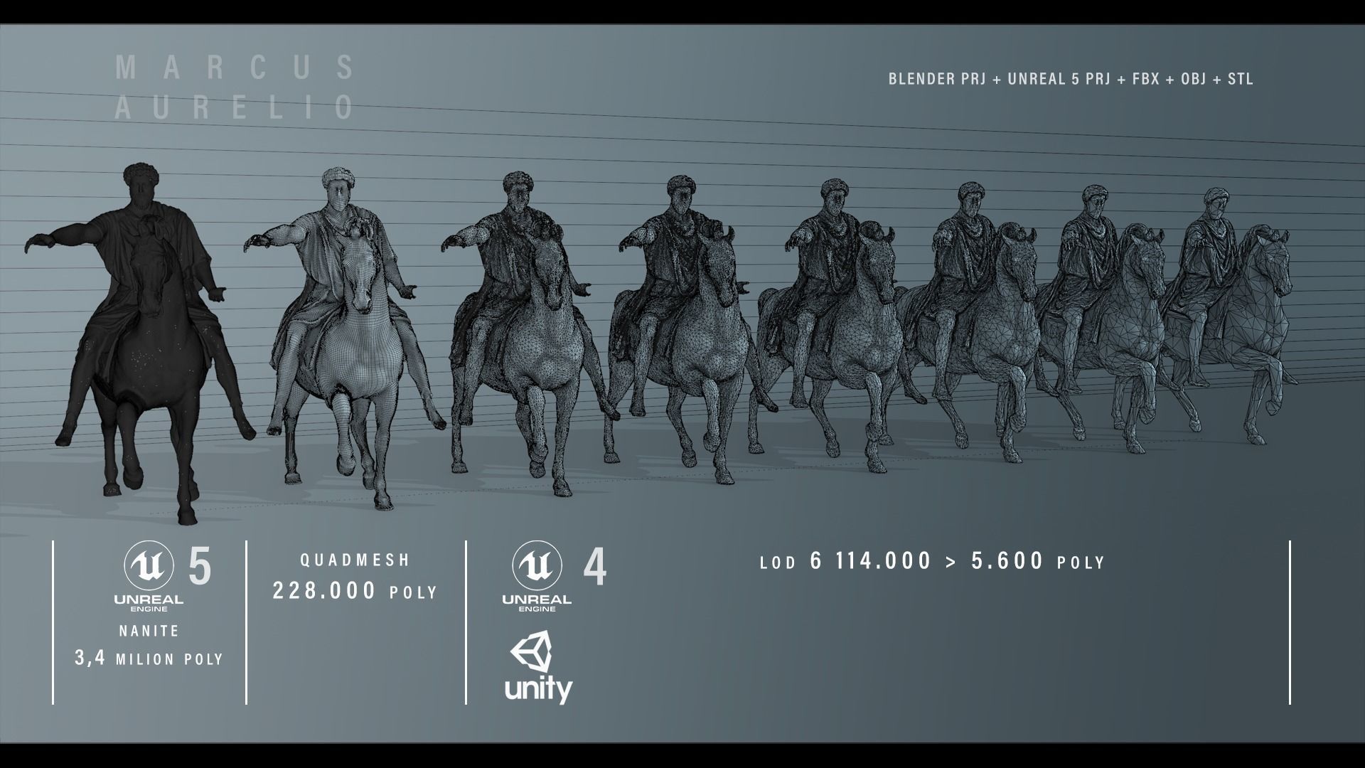 3D model Marcus Aurelio PBR 4K UE5 VR / AR / low-poly | CGTrader