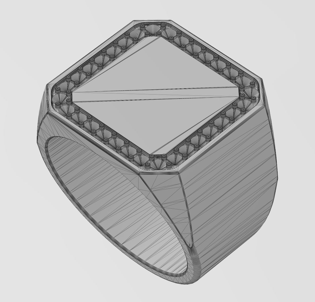 Square diamond signet ring US sizes 7 8 9 3D model 3D printable | CGTrader