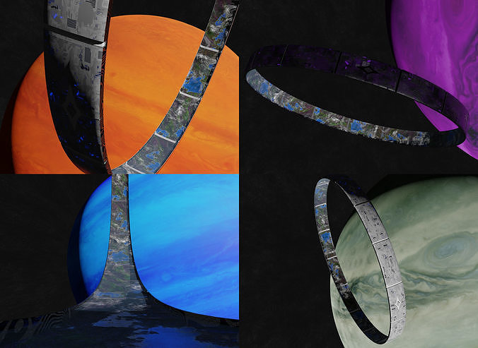 3D Model Collection Country sized rotating space habitat 2 types with 4 ...