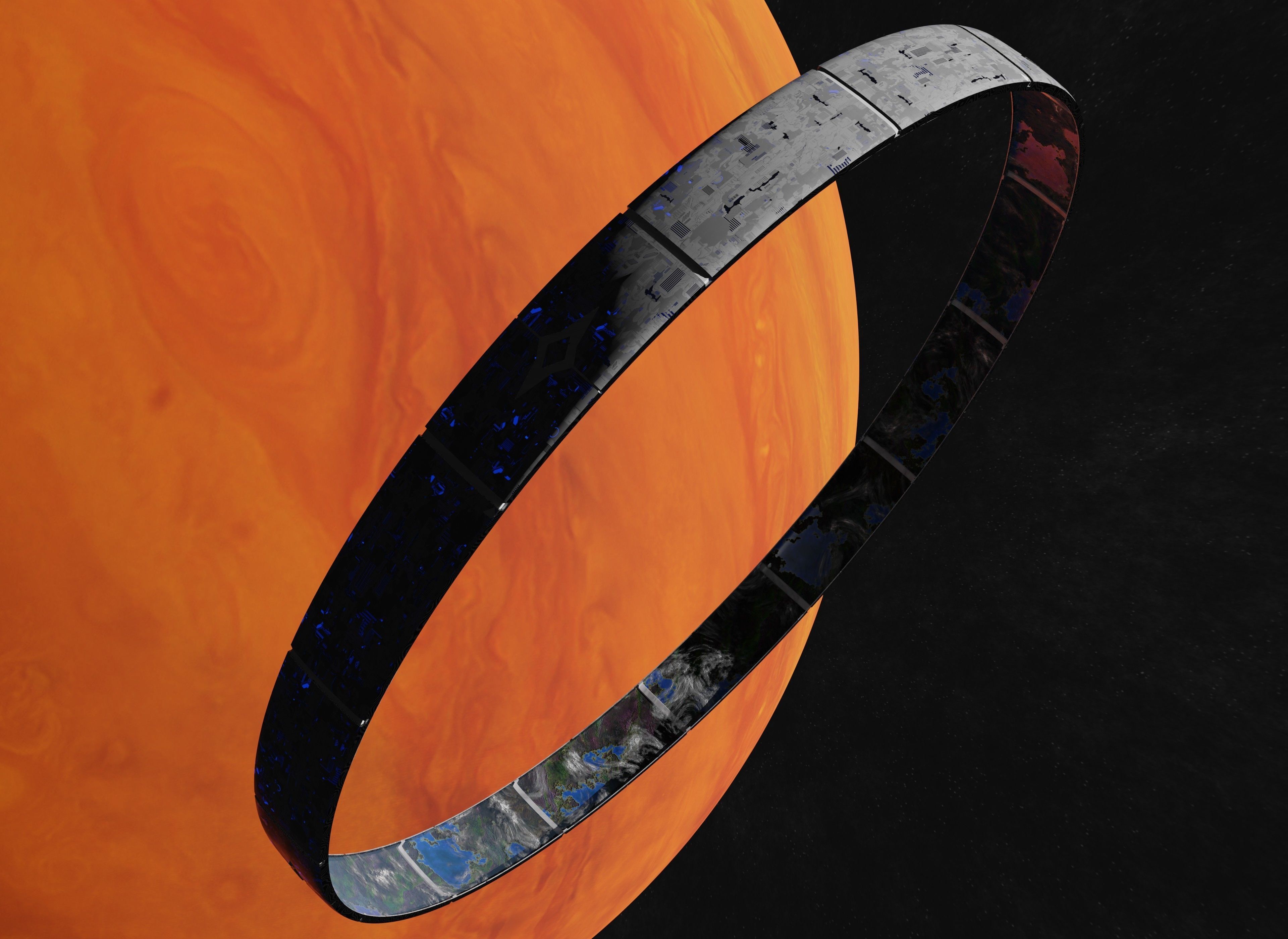 3D Model Collection Country sized rotating space habitat 2 types with 4 ...