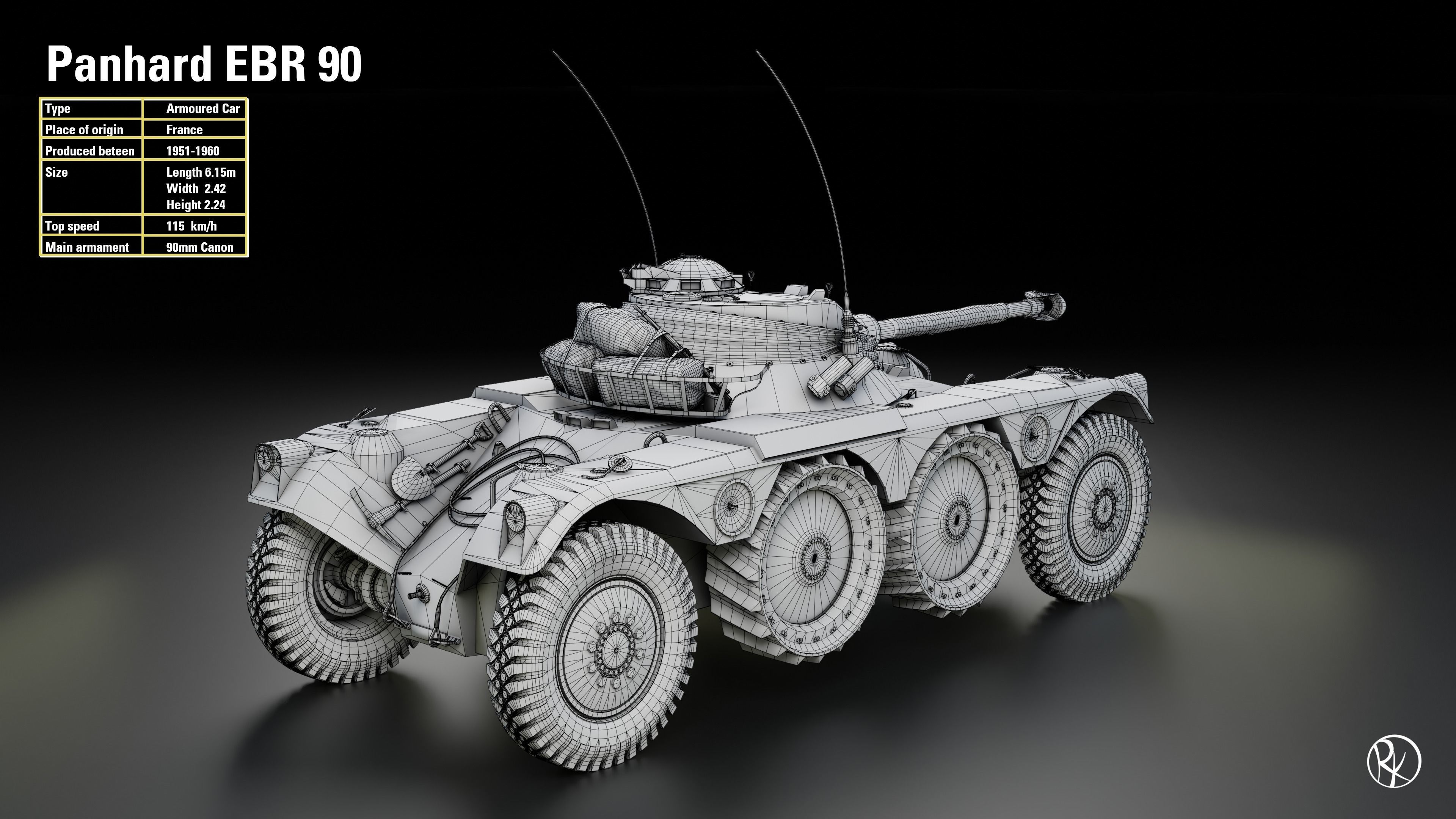 Panhard EBR 90 PBR Model 3D model | CGTrader
