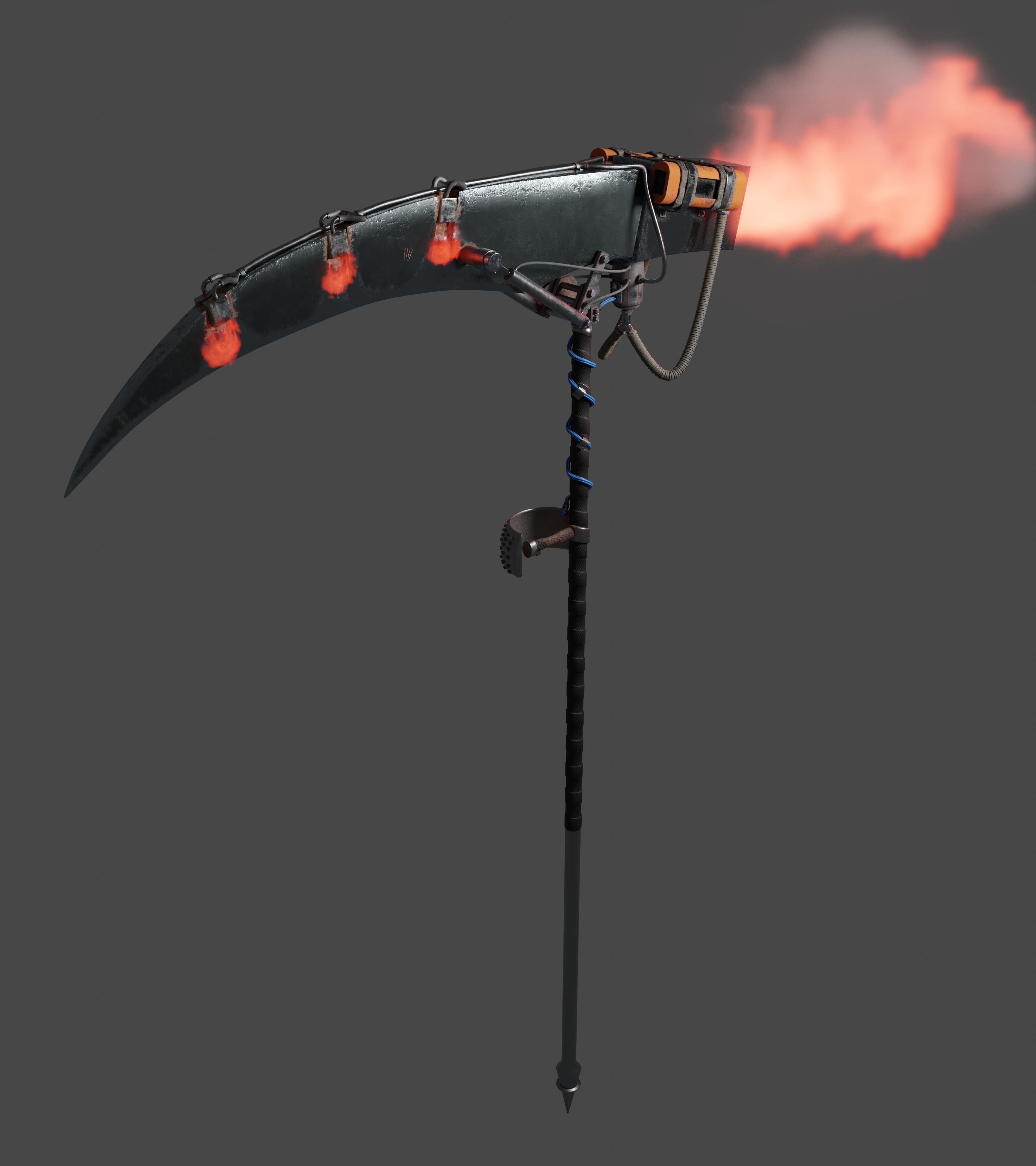 Fire-Spitting mechanical Scythe 3D model | CGTrader
