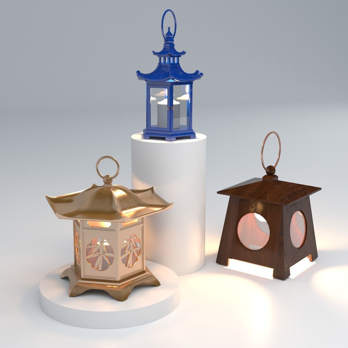 3D model JAPANESE LANTERN SET VR / AR / low-poly MAX OBJ FBX SKP