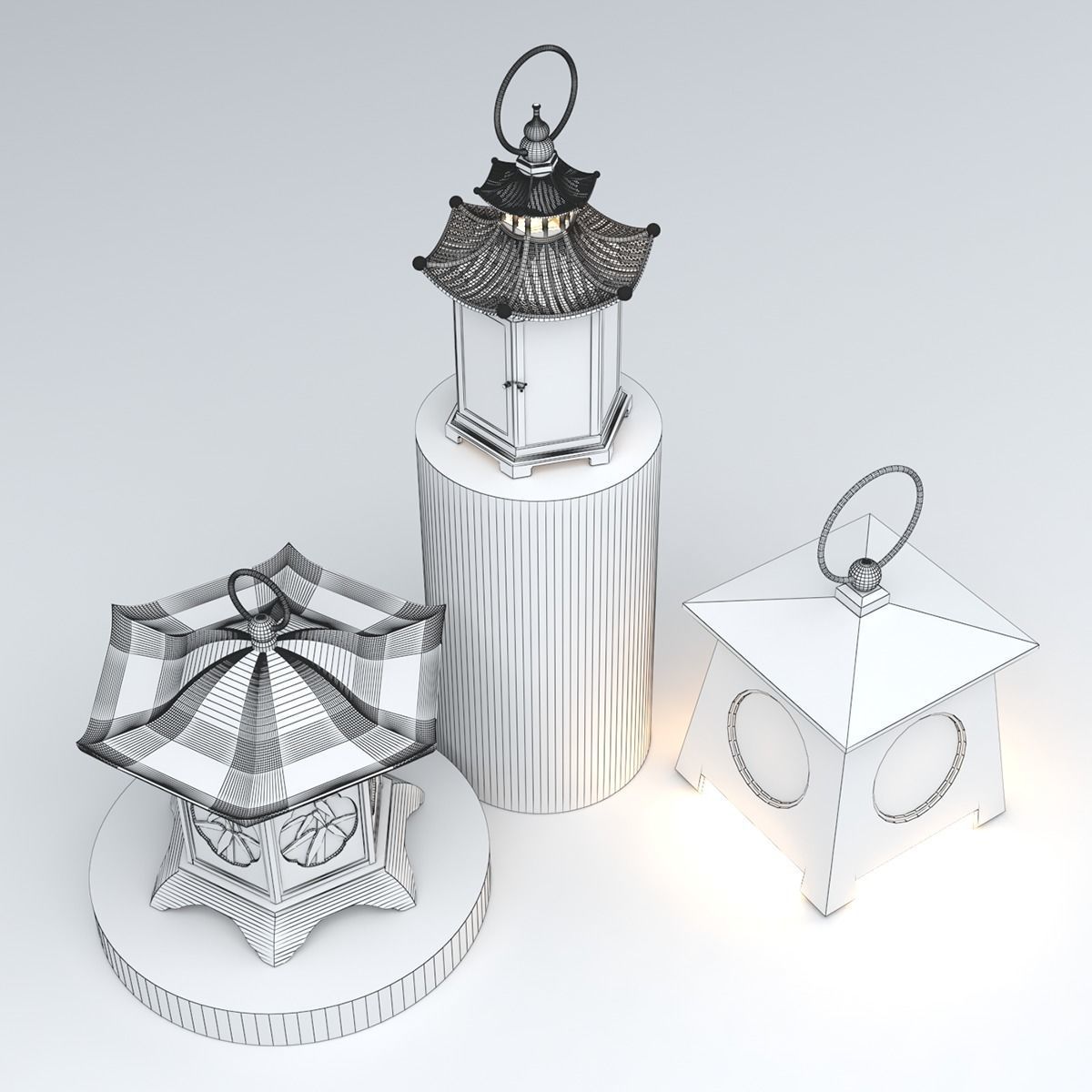 3D model JAPANESE LANTERN SET VR / AR / low-poly | CGTrader