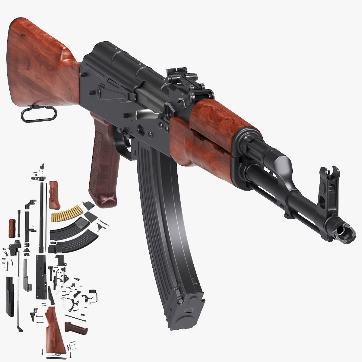 3D model AKM Automatic Rifle with inner workings