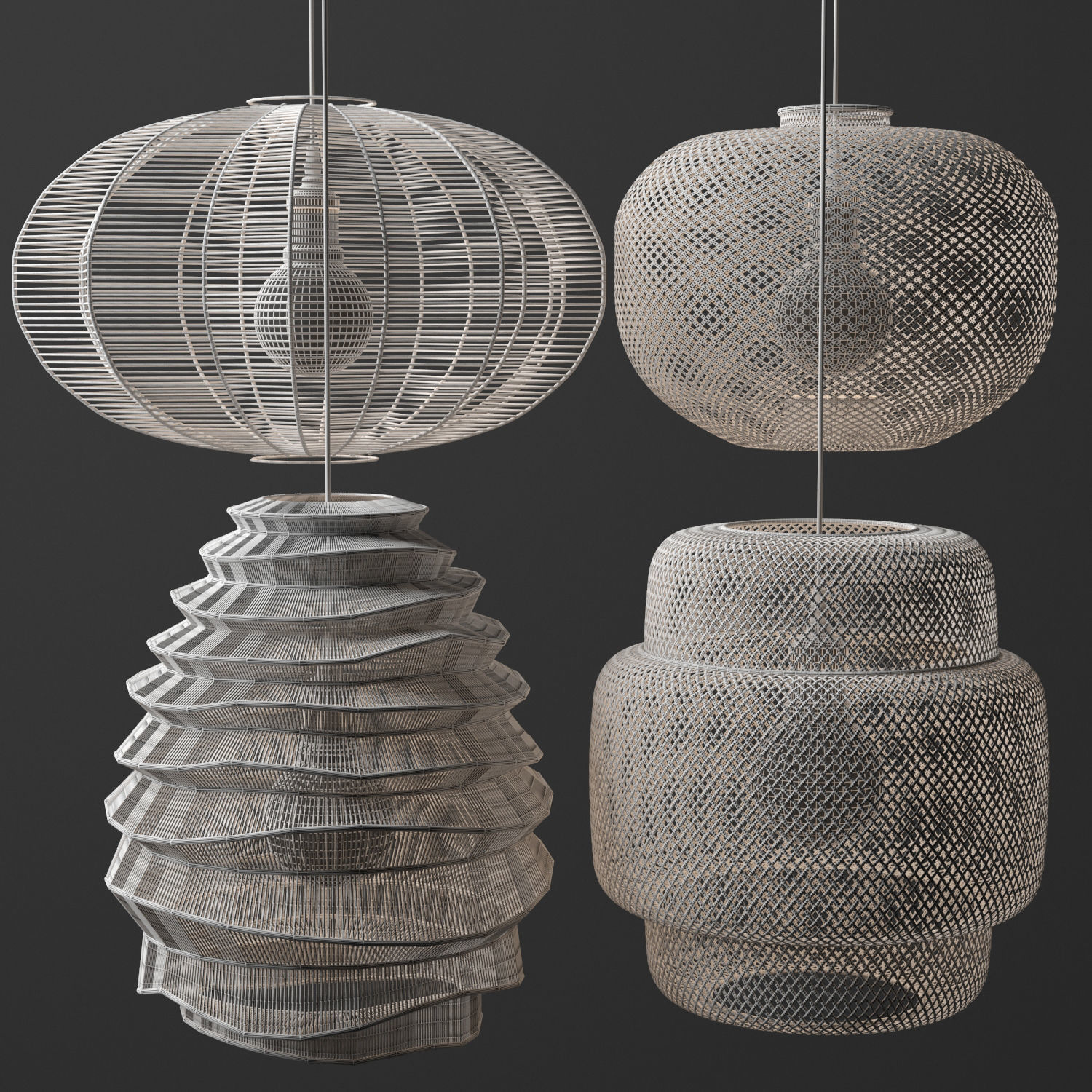 Rattan Lighting Set 9 3D model | CGTrader