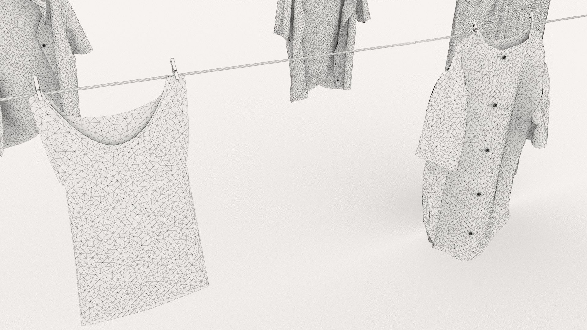 Textured hanged clothes line 3D model | CGTrader