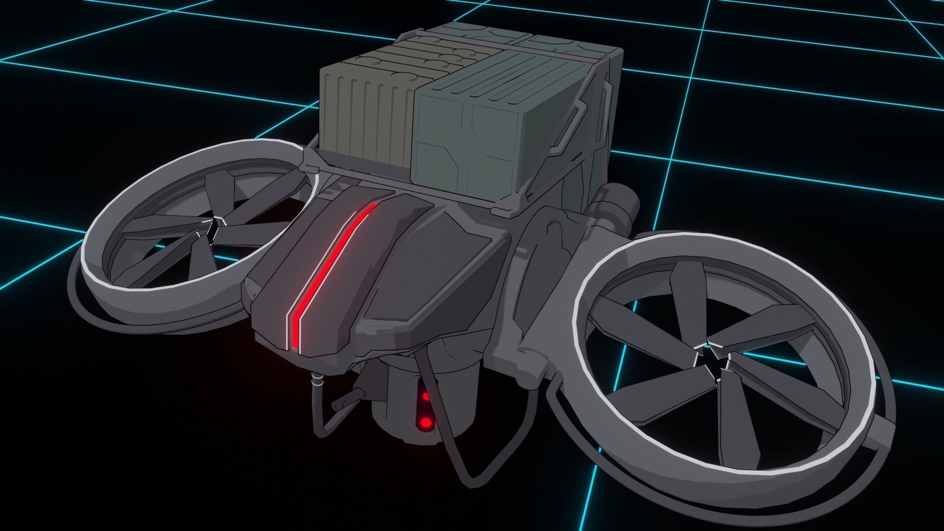 Sci-fi millitary cargo drone free 3D model animated rigged | CGTrader