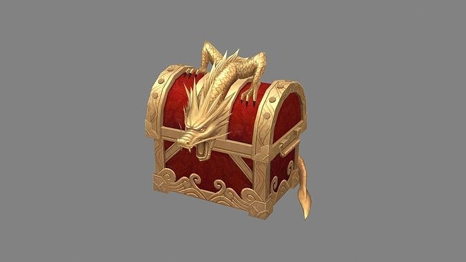 3D model Chinese Dragon Treasure Box C - treasure chest VR / AR / low ...