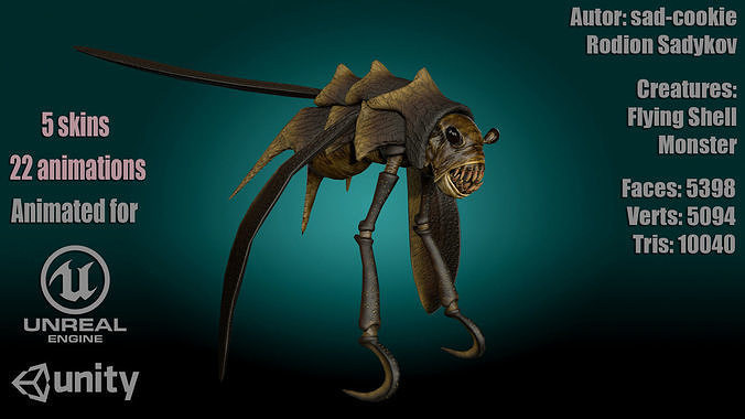 3D model Flying Shell Monster VR / AR / low-poly rigged animated | CGTrader