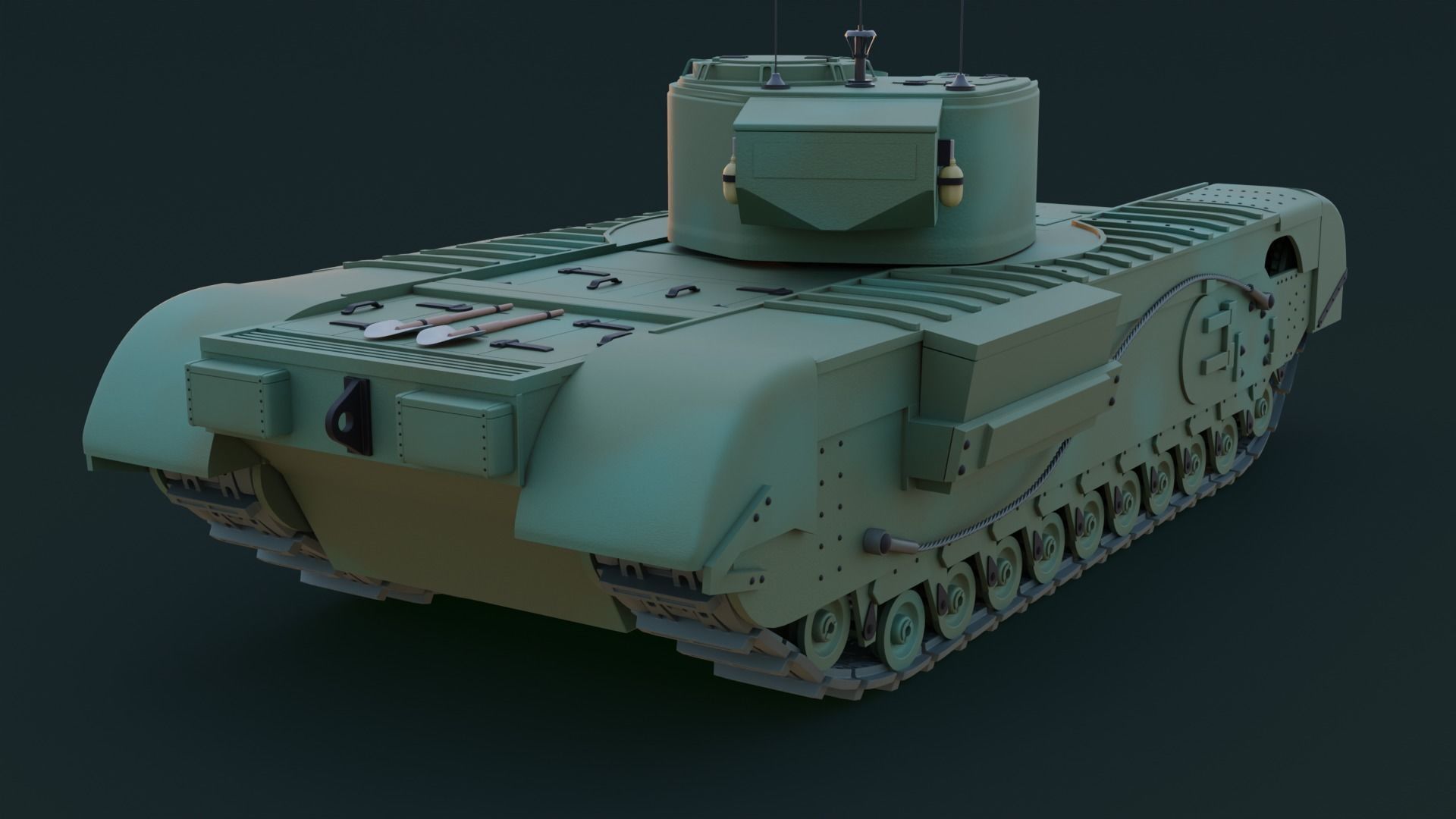 Churchill Tank - WW2 Infantry Support - Blender Rigged 3D model ...