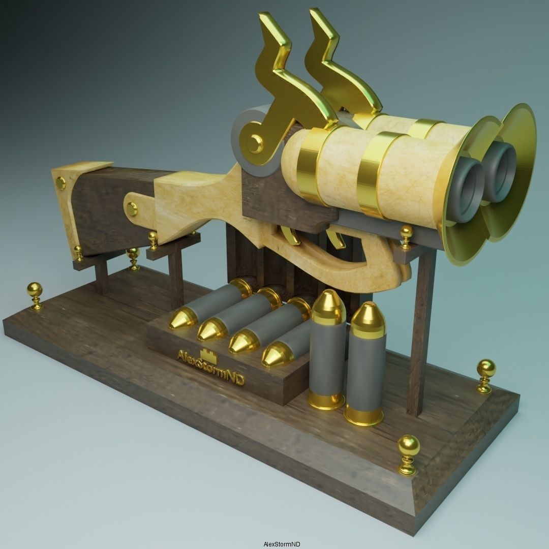 Steampunk double-barreled musket 3D model 3D printable | CGTrader