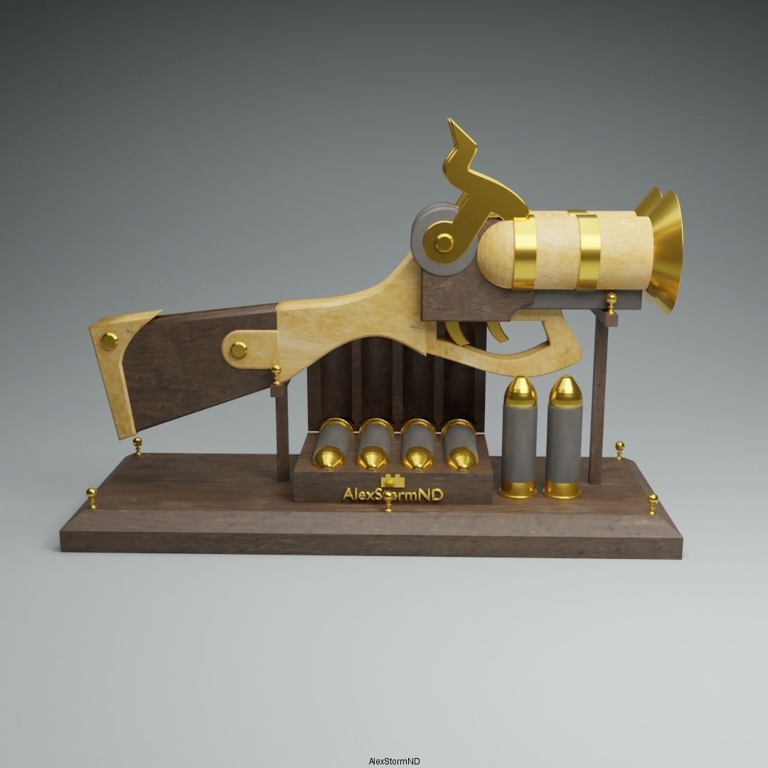 Steampunk double-barreled musket 3D model 3D printable | CGTrader