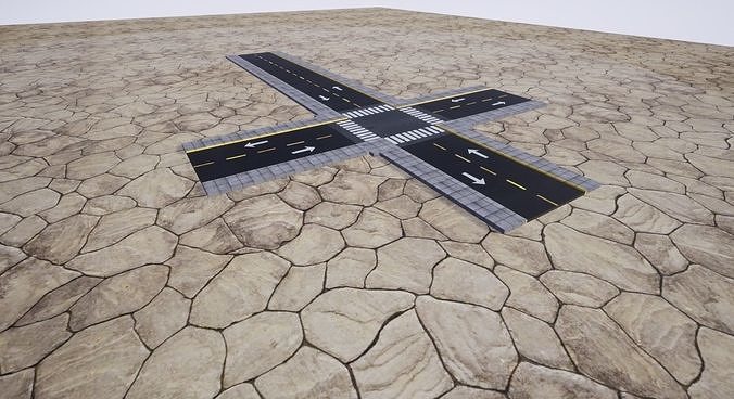 3D model basic package of streets with sidewalks VR / AR / low-poly ...