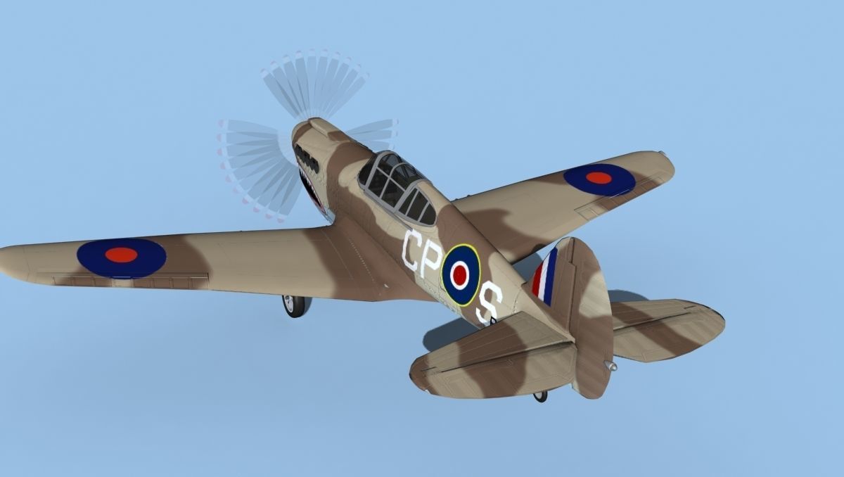 Curtiss P-40F Tomahawk V01 RAF 3D model animated rigged | CGTrader