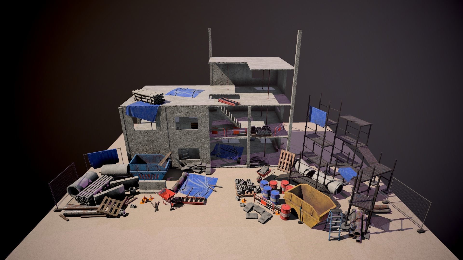 3D model Construction site props and scaffolding VR / AR / low-poly ...