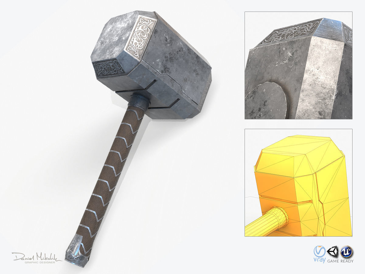3D model Thor Hammer Low Poly PBR VR / AR / low-poly | CGTrader