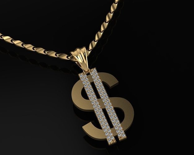 necklace dollar sign pendant 3D model 3D printable | CGTrader