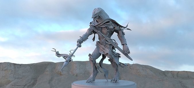 Lizard man with spear 3D model | CGTrader