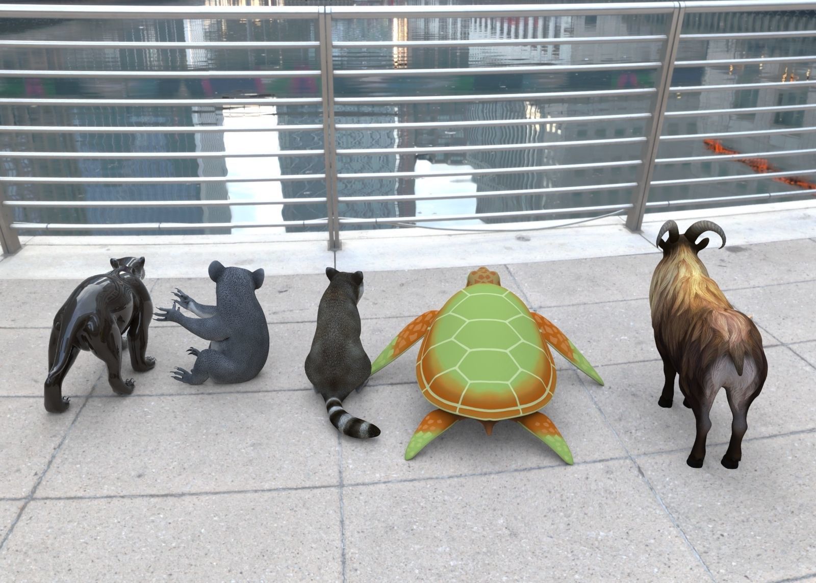 Animal Group Raccoon Sea turtle Wolverine Goat Koala bear 3D model ...