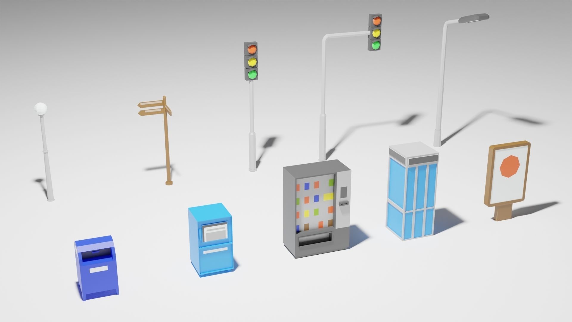 3D model 30 Low Poly Street Assets VR / AR / low-poly | CGTrader