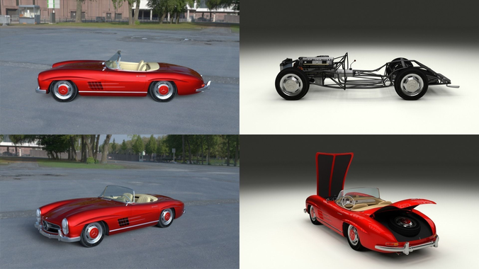 Fully Modelled Mercedes 300SL Roadster Red HDRI 3D model | CGTrader