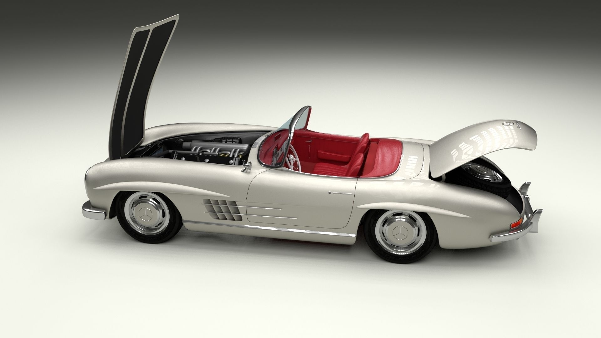 Fully Modelled Mercedes 300SL Roadster Silver HDRI 3D model | CGTrader