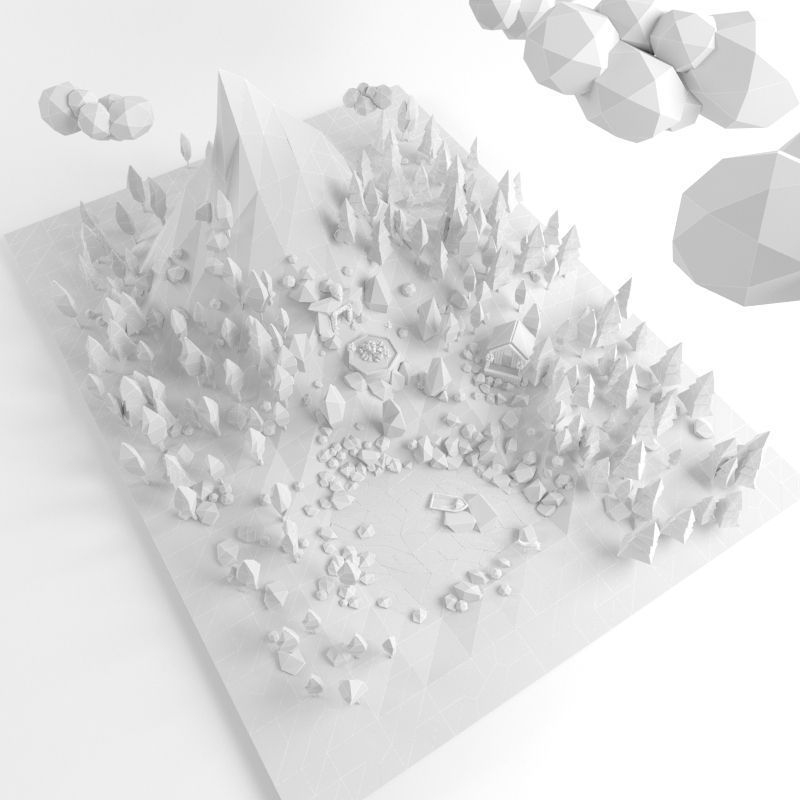 3D model Low poly lanscape mountain hill tree lake and other items VR ...