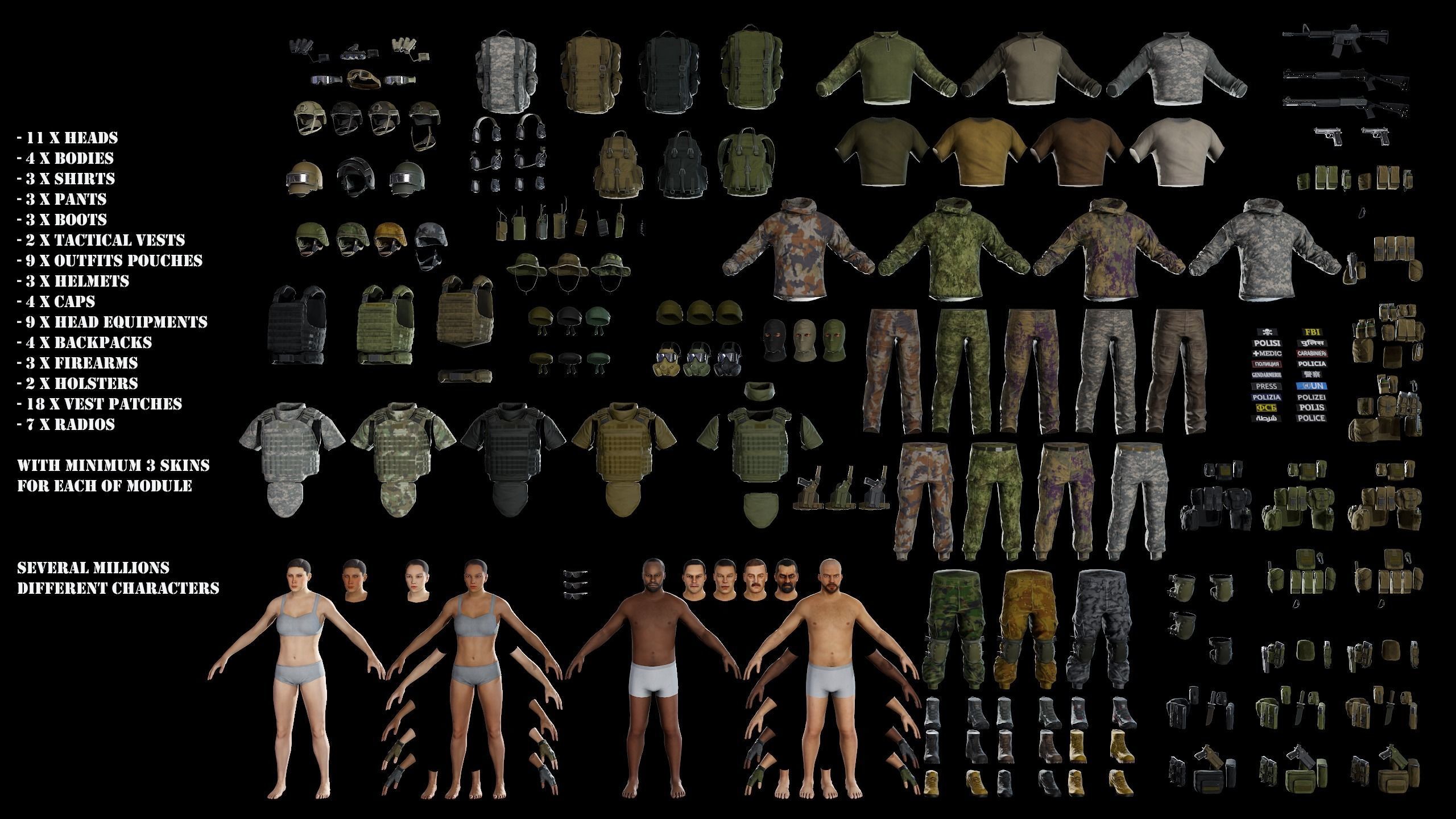 3D model Modular military character 2 VR / AR / low-poly rigged ...