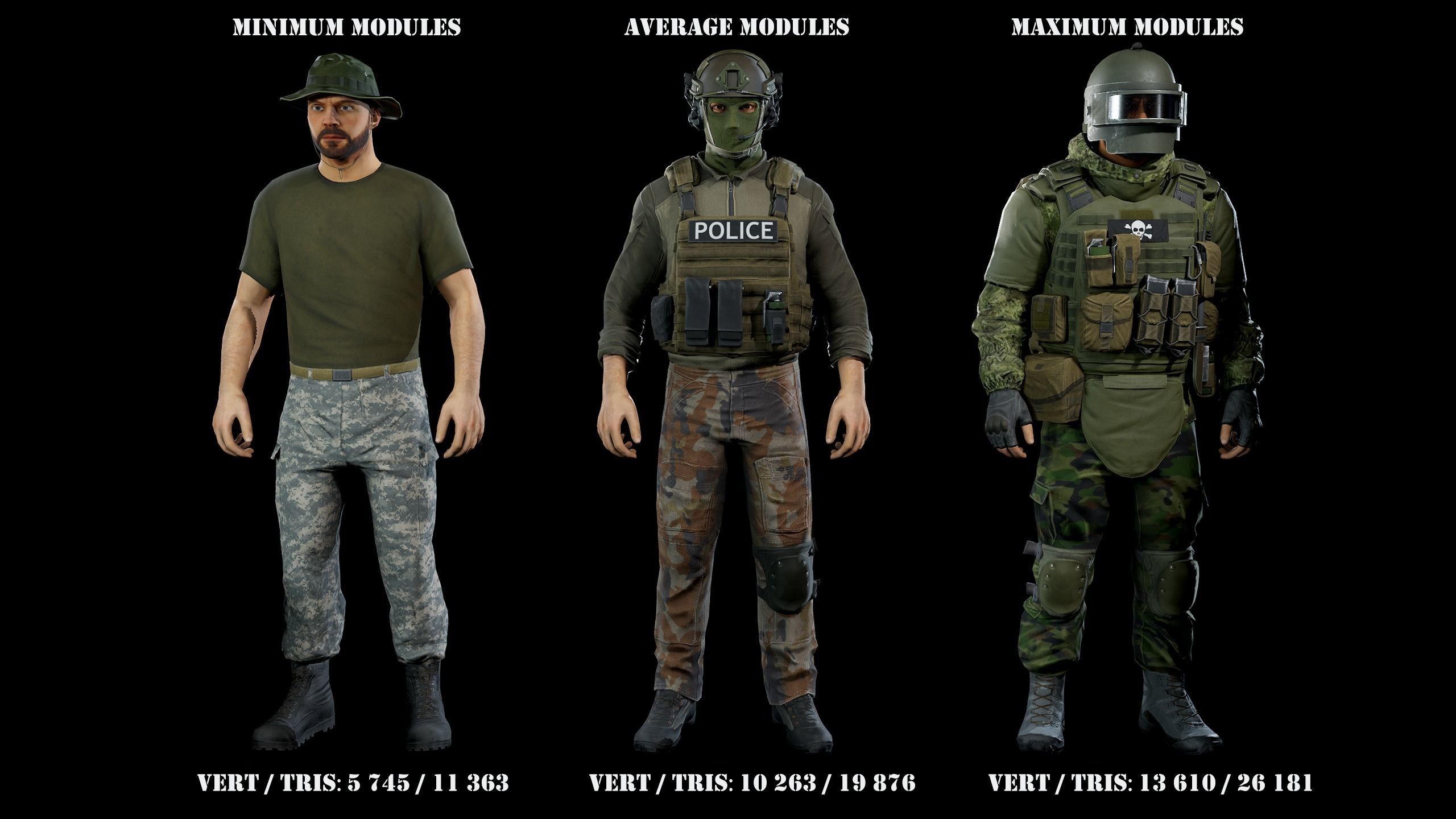 3D model Modular military character 2 VR / AR / low-poly rigged ...
