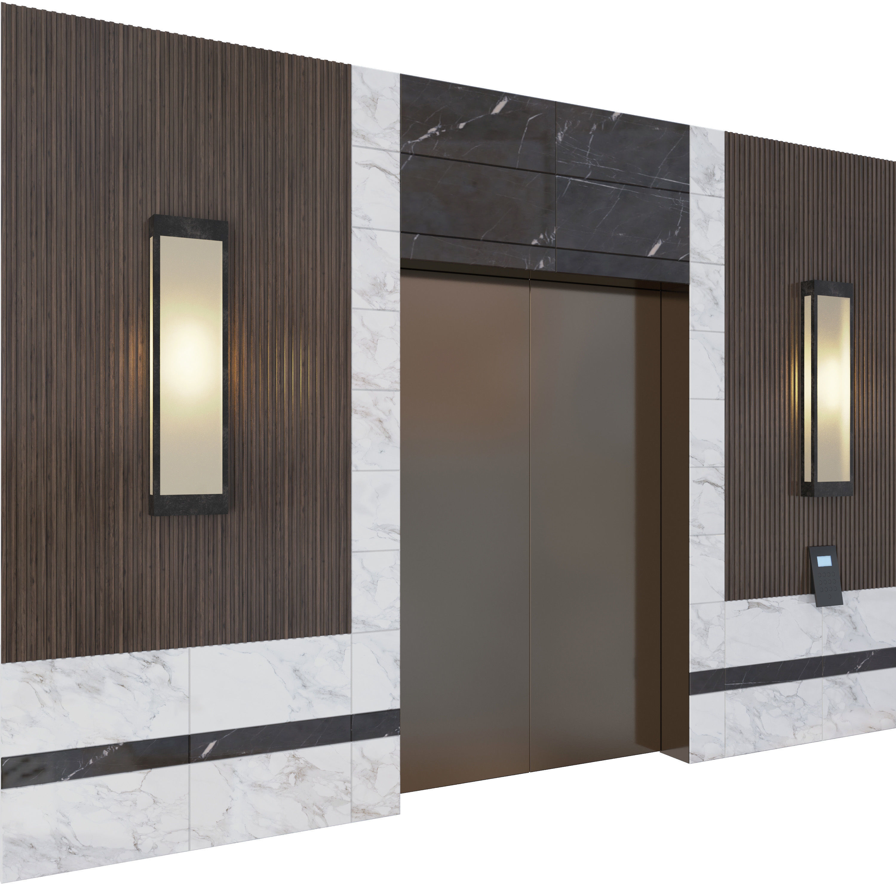 Elevator three elevators with marble panels and lights 3D model | CGTrader