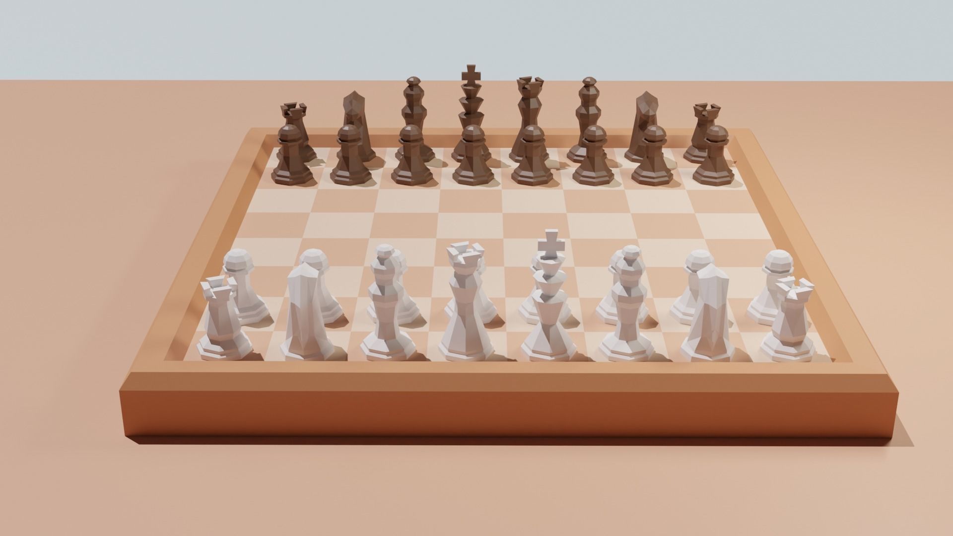 3D model Low Poly Chess Set board with pieces VR / AR / low-poly | CGTrader