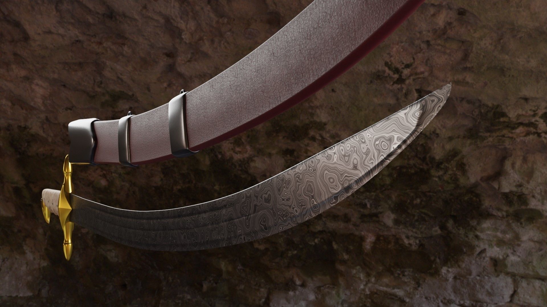 Arabian Islamic Scimitar Saif Damascus Steel 3D model | CGTrader