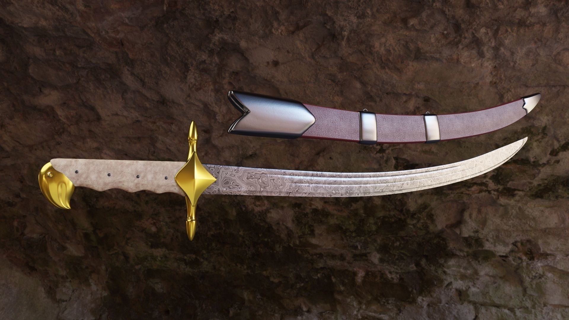 Arabian Islamic Scimitar Saif Damascus Steel 3D model | CGTrader