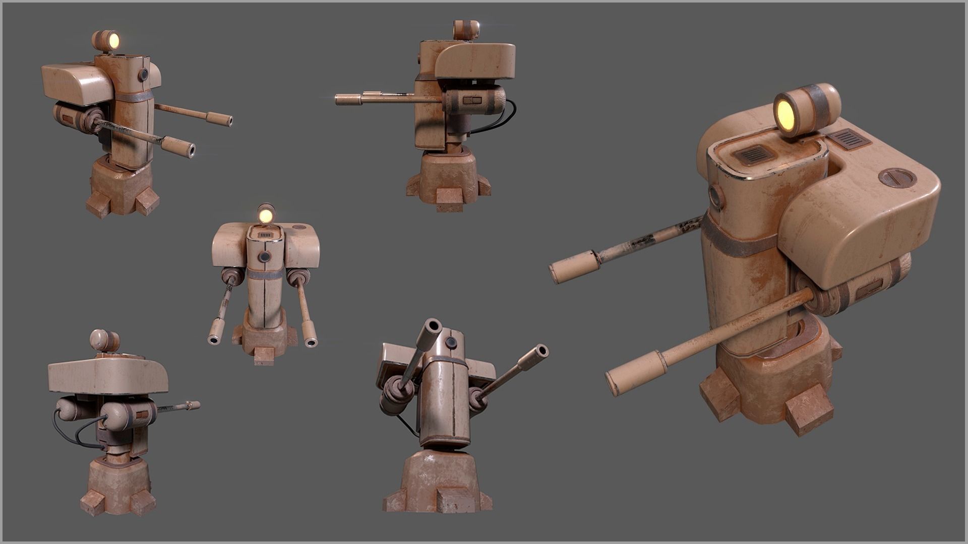 3D model Stylized Gun Turret Equipped With Searchlight VR / AR / low ...