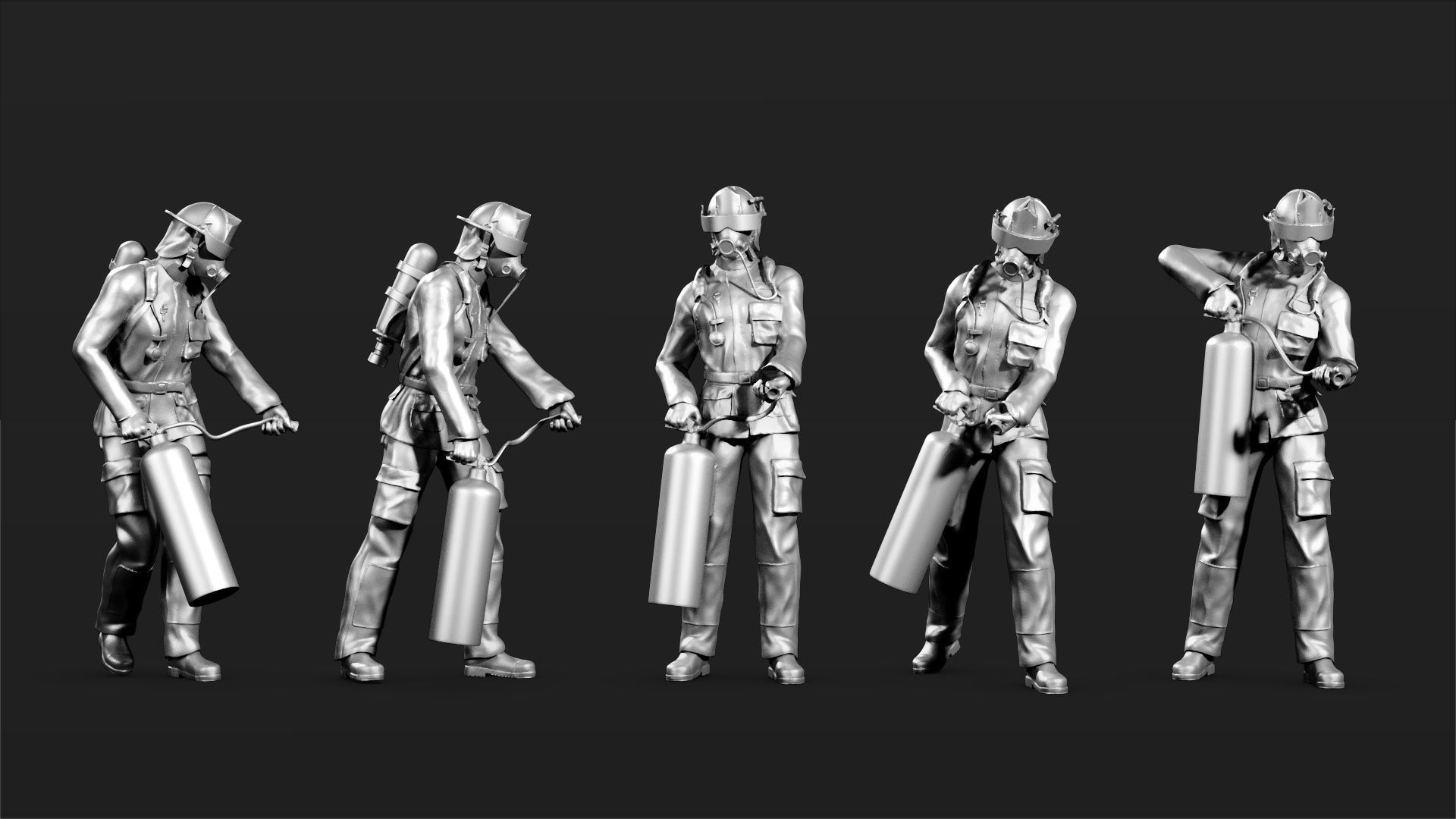 Fireman figures Set 02 3D model 3D printable | CGTrader